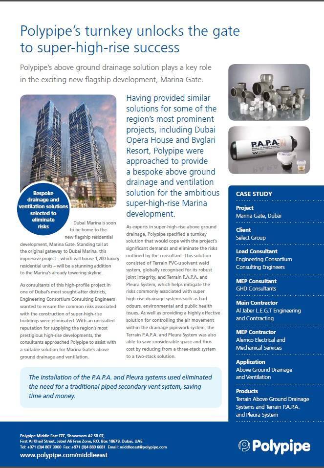 Marina Gate, Dubai, UAE Case Study | Polypipe Middle East